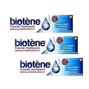 biotène Gentle Formula Fluoride Toothpaste, Fresh Mint 4.3 oz ( Pack of 3), (PPAX1366750)