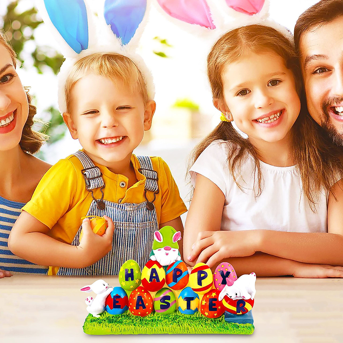 luck sea Easter Decorations Table Centerpiece - Egg Bunny Gnome Figurine Spring Tabletop Decor Home Party Ornament Gift (Hand Painted)