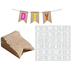 DIY Burlap Banner Kit with Letters, 48 Pcs Burlap Banner 30ft Swallowtail Flag with 36 Letter Number Stencil Customized Banner Kit for Birthday Wedding Holidays Party Decorations