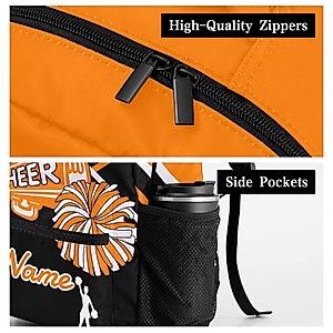 Zaaprint Personalized Orange Black Cheer Cheerleader Waterproof Backpack with Name Text for Women Men Gift