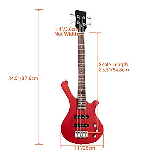 Ktaxon 4 String Electric Bass Guitar, 36-inch Bass Guitar Kit with Split single-coil Pickup, Rosewood Fretboard, Mahogany Body for Kids, Boy and Girl(Red)