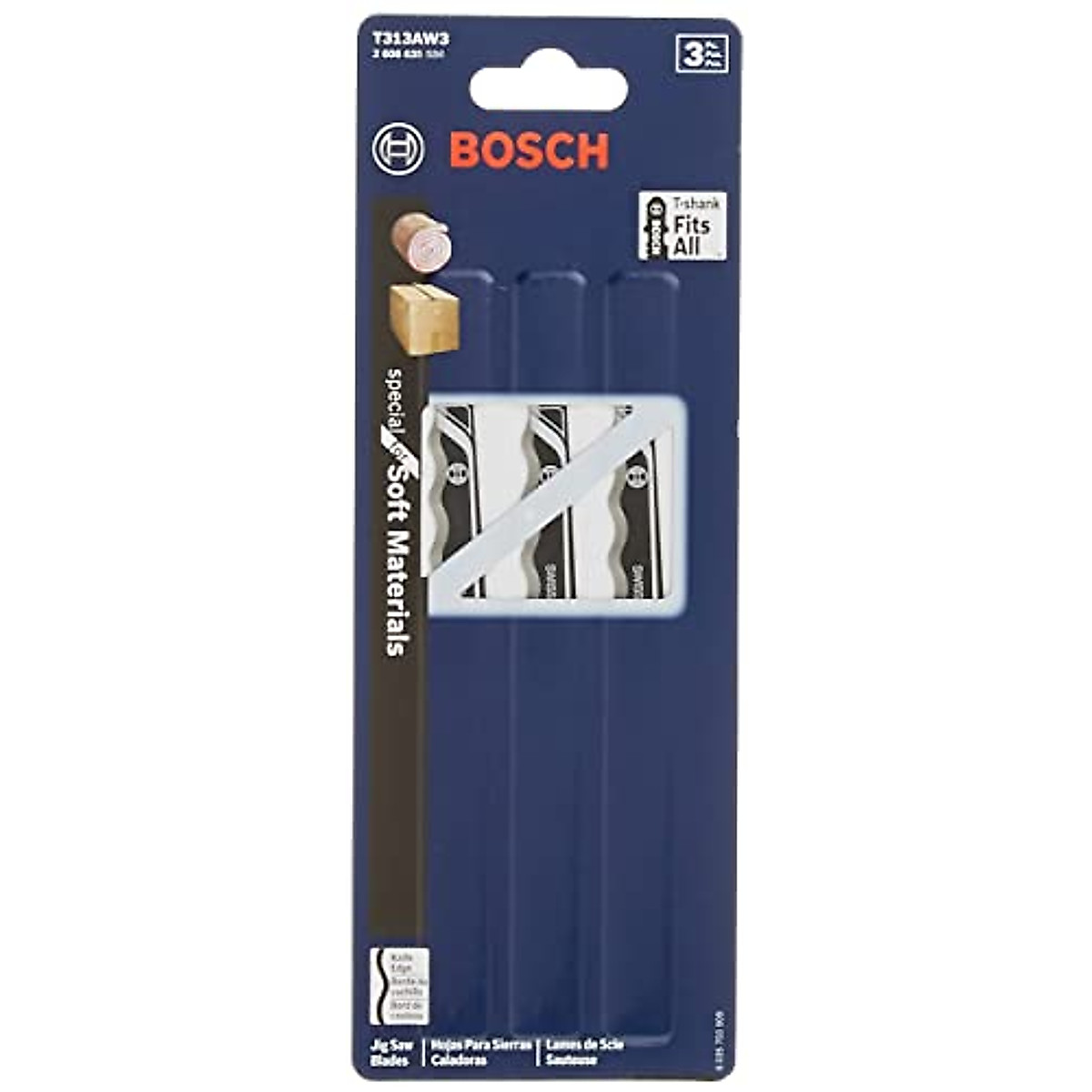 BOSCH T313AW3 3-Piece 6 In. Knife Edge Special for Soft Materials T-Shank Jig Saw Blades