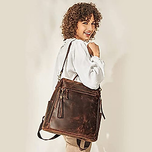 S-ZONE Women Vintage Genuine Leather Backpack Purse Anti-theft Fashion Travel Schoolbag