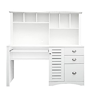 Ucloveria Computer Desk with Hutch,Home Office Wood Executive Desk with Drawers,Open Shelf,Writing Laptop Table with Keyboard Tray,File Cabinet Computer Desk for Bedroom,White