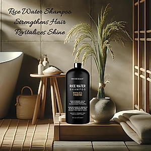 MYSTÉRE BEAUTÉ Rice Water Shampoo and Conditioner Set - Ultra-Nourishing Hair Care Set, Promotes Growth, Revitalizes Shine, and Shields from Damage - Infused with Essential Oils - 16 fl oz Each