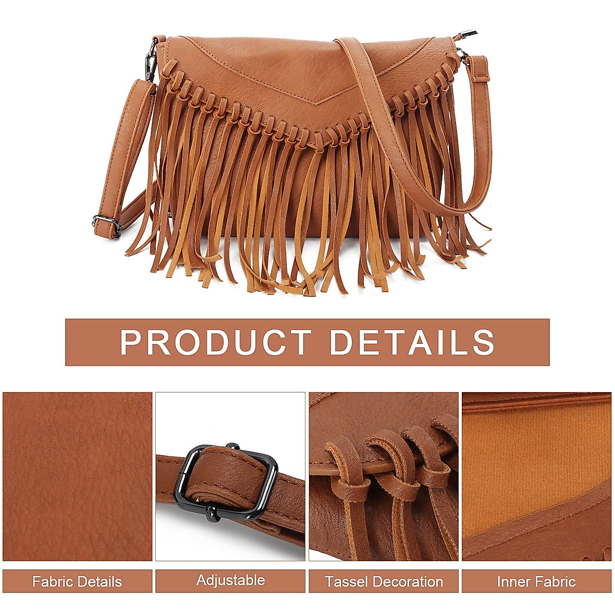 LUI SUI Women PU Leather Hobo Fringe Tassel Cross Body Bag Vintage Shoulder Handbag for Girls