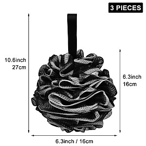 Loofah Charcoal Bath Shower Sponge Body Scrubber,75g XL Exfoliate Mesh Pouf Shower Bouquet,3 Pack Black Large Bath Sponge for Women and Men