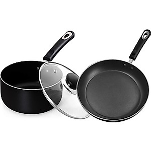 Utopia Kitchen 2 Quart Nonstick Saucepan with Glass Lid & 11 Inch Nonstick Frying Pan - Induction Bottom - Multipurpose Use for Home Kitchen or Restaurant - Grey-Black