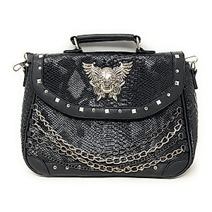 Texas West Women's Skull Chain Concealed Carry Handbag Purse Shoulder Bag/Crossbody Bag/Walllet (Black Set)