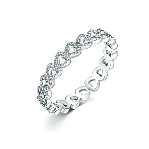 Savlano 925 Sterling Silver Bezel Hearts Stackable Ring Band for Women - Made in Italy Comes With a Gift Box (7)