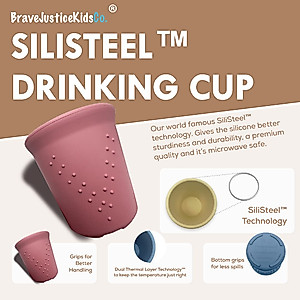 BraveJusticeKidsCo. | SiliSteel™ Drinking Cups | Kids and Toddler Silicone + Steel Dinnerware Cups | Unbreakable Dinnerware | Reusable Dishwasher Safe Water Glasses (2 Pack) (Cream)
