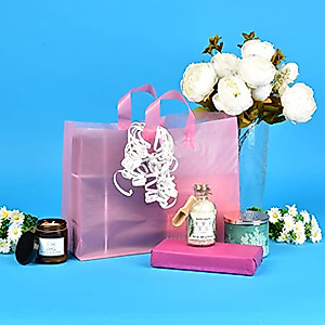 Pink Gift Bags - 16x6x12 200 Pack Large Frosted Plastic Shopping Bags with Handles, Gift Wrap Totes for Small Business, Retail & Boutique Merchandise Use, Birthday Party, Goodie & Favor Bags, in Bulk