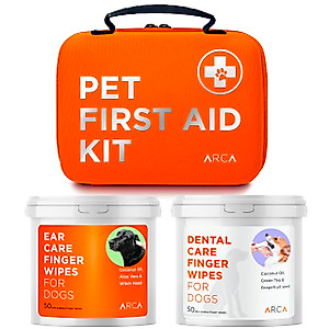 ARCA PET Ultimate Care Bundle: First Aid Kit, Ear Cleaner Wipes & Dental Care Wipes