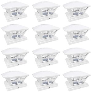 iGlow 12 Pack White Outdoor Garden 6 x 6 Solar SMD LED Post Deck Cap Square Fence Light Landscape Lamp PVC Vinyl Wood