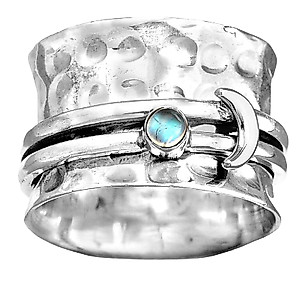 Rings for Women Vintage Zircon Moon Rotatable Band Rings Stainless Steel Finger Rings Statement Ring Stress Relieving Anti Anxiety Ring for Teen Girls Jewelry Birthday Gift, Silver