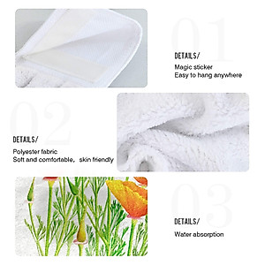 Aslsiy Yellow Orange Poppies Hanging Kitchen Towels Spring Wildflowers Bathroom Hand Tie Towel Fast Drying Dish Tea Towels for Bath Tabletop Gym Home Decor Set of 2