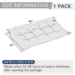 TWLEAR Tufted Bench Cushion for Outdoor Furniture, Patio Swing Cushion 44 x 19 x 5 Inch, Overstuffed Outdoor Chair Cushion for Garden Loveseat Lounge Storage, 1 Pack, Leaves Ink Blue