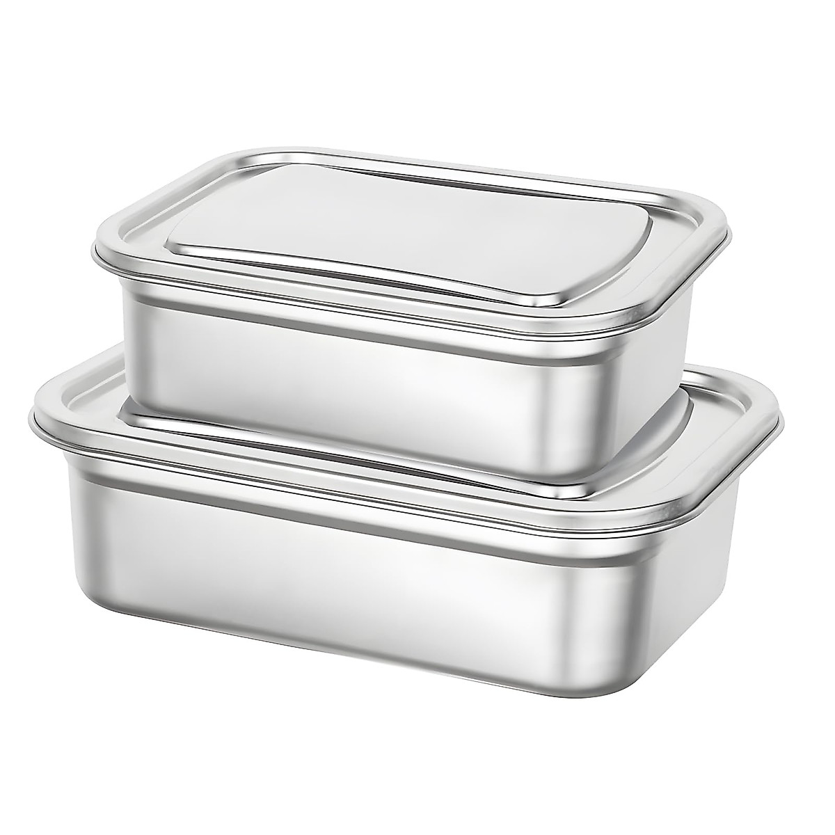 SCHBIT 2pcs Stainless Steel Food Containers 304 Stainless Steel Fruit Food Storage Box Metal Storage Container Set Stainless Steel Baking Pan for Oven Dishwsher Freezer,Safe Stackable 1000/2600ml
