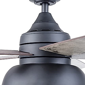 Prominence Home Brightondale, 52 Inch Industrial Style Indoor Outdoor LED Ceiling Fan with Light, Pull Chain, Dual Mounting Options, 5 Dual Finish Blades, Reversible Motor - 51659-01 (Matte Black)