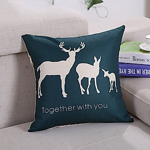 Bursonvic Cartoon Pattern Throw Pillow Case Cushion Cover Square Home Farmhouse/Modern Decorative Cotton Linen Pillowcase for Sofa/Bench/Couch (Three Deer, 18" x 18")