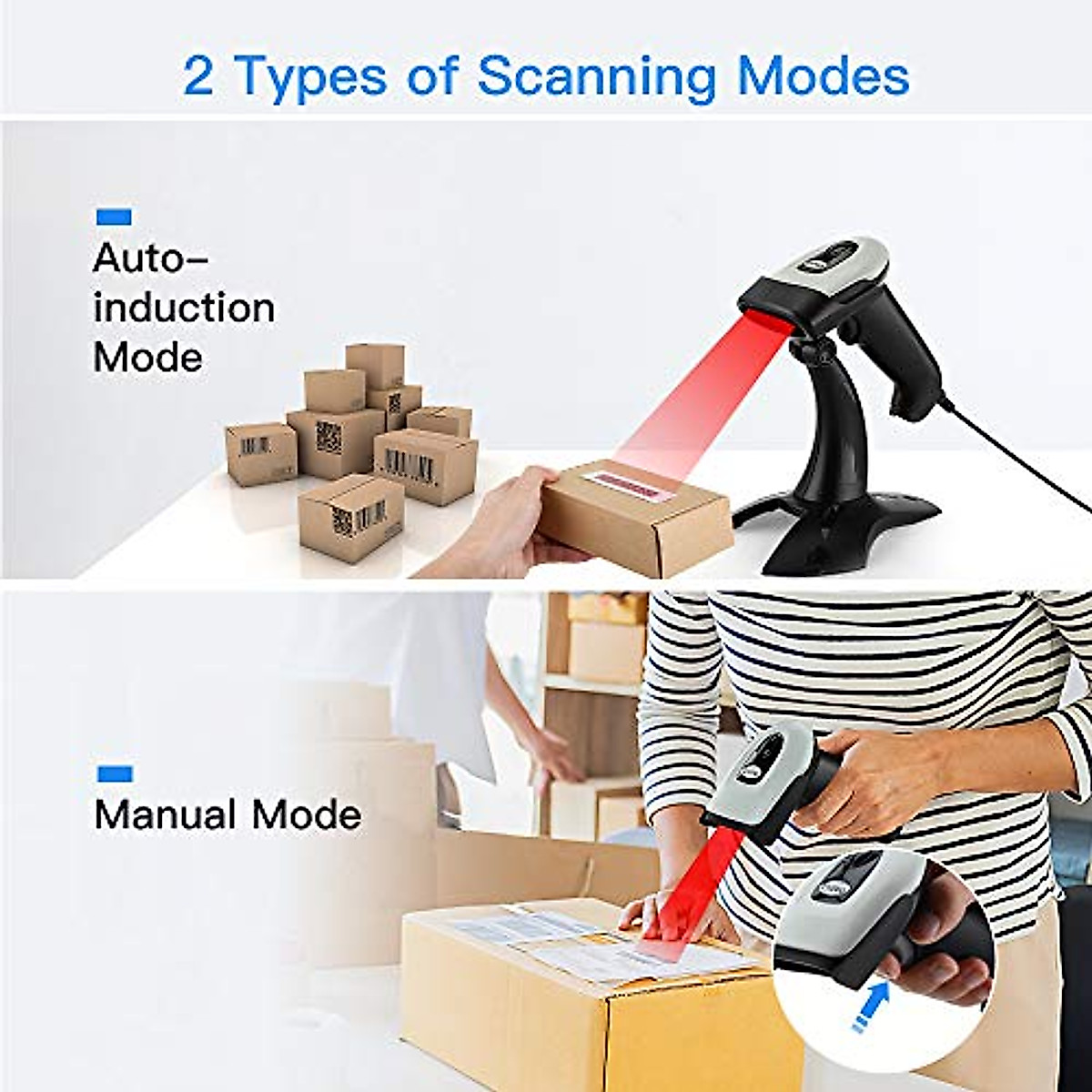 Eyoyo Wireless 2D QR Barcode Scanner with Stand, Bluetooth & 2.4G Wireless & USB Wired Handheld Barcode Reader with 1D 2D Screen Scanning Auto Sensing Connect Smart Phone Tablet PC