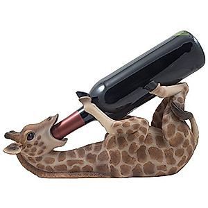 Drinking Giraffe Wine Bottle Holder Statue in African Jungle Safari Sculptures and Figurines Decor & Wildlife Animal Wine Racks and Stands Gifts
