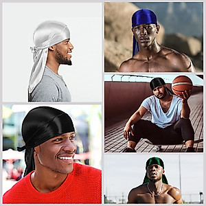 ASKNOTO 4 Pcs Silky Men Durag Headwraps with Long Tail and 4 Pcs Silk Wave Cap Perfect for 360 Waves