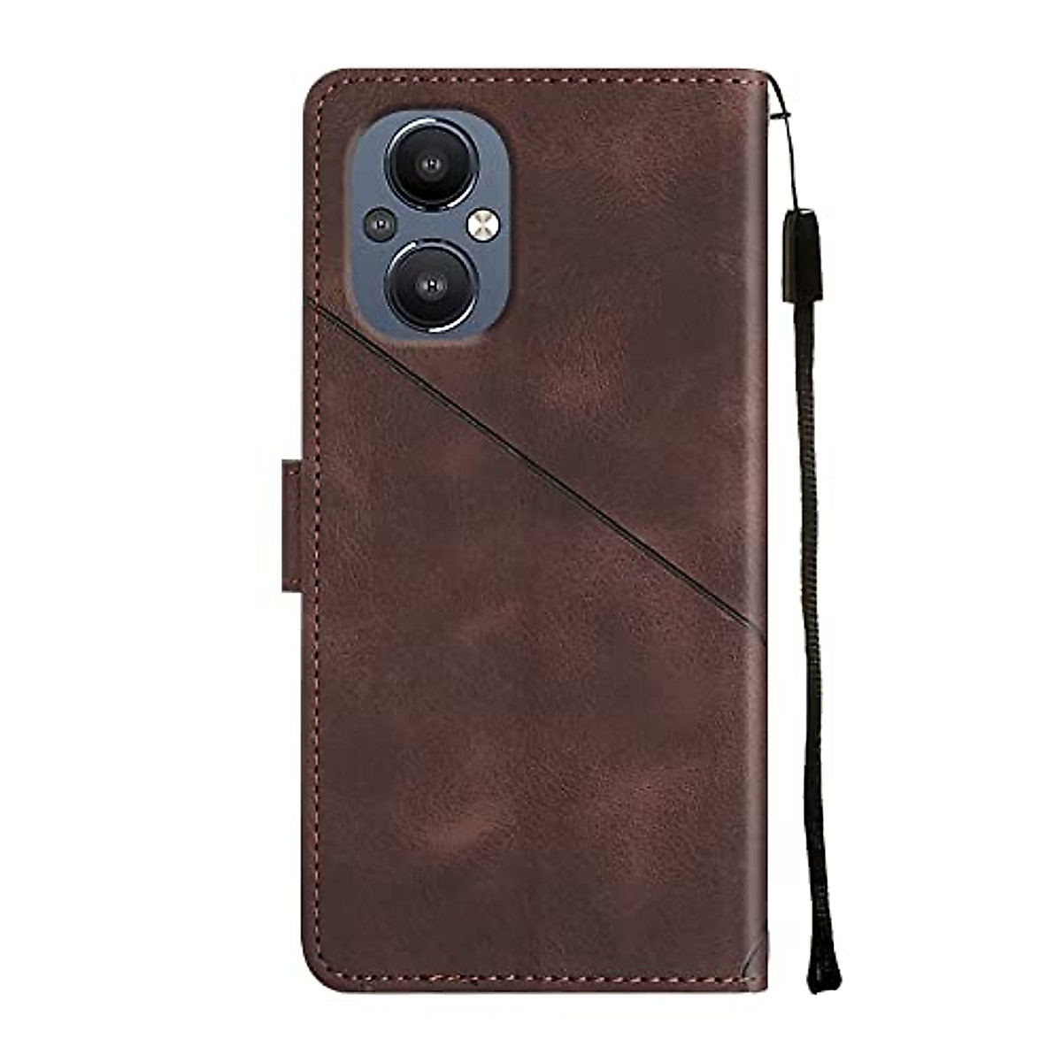NVWA Compatible with Oppo A96 / Reno 7Z 5G Credit Card Case with Wallet Kickstand Wrist Strap and Long Lanyard Brown Leather Crossbody Protective Cover with Embossed Design