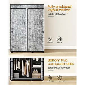 Hzuaneri Closet Wardrobe, 48.8-inch Portable Closet for Bedroom, 3 Clothes Rail Clothes Rail with Fabric Cover, Clothes Storage Organizer, 48.8 x 16.9 x 71.8 Inches, 4 Compartments, Grey WC09304G