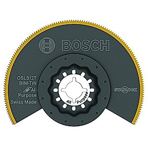 BOSCH OSL312T 3-1/2 In. Starlock Oscillating Multi Tool Grout & Abrasive Titanium-Coated Bi-Metal Segmented Saw Blade for Applications in Wood, Wood with Nails, Drywall, PVC, Metal (Nails and Staples)