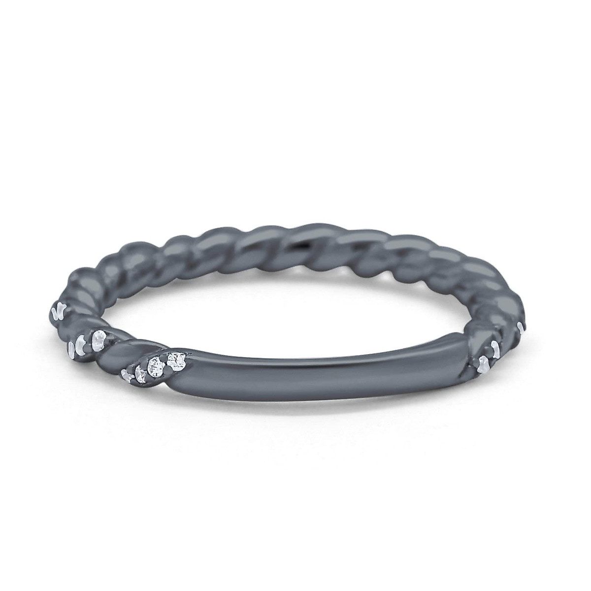 Blue Apple Co. Black Tone, Simulated Cubic Zirconia Size-8 Art Deco Infinity Braided Twisted Wedding Band Stackable Eternity Ring Round CZ 925 Sterling Silver