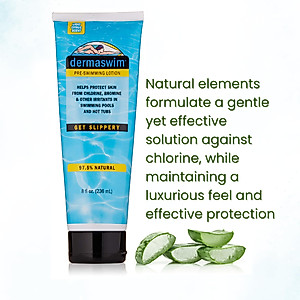 DERMASWIM Pre-Swimming Lotion, 8 Fl Oz | Vitamin-Infused, Aloe, Green Tea | Helps Protect Skin from Chlorine in Pools and Hot Tubs, Paraben-Free, 97.5% Natural