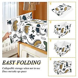 innewgogo Dinosaurs White Storage Bins with Lids for Organizing Foldable Storage Box With Lid with Handles Oxford Cloth Storage Cube Box for Study Room