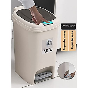 HAOHANR Bathroom Trash Can Soft-Close,2.6 Gallen Small Trash Can with Lid and Foot Pedal, 10 Litter Trashcan Removable Handle Inner Bucket for Bedroom,Kitchen,Powder Room(Khaki)