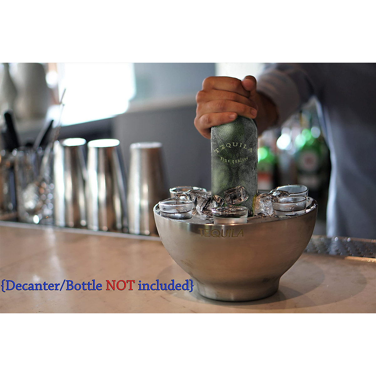 Maverick Unity Tequila Glasses and Bottle Holder on Ice, Tequila Gift Set, 6 Shot Glasses included - Tequila serving set.