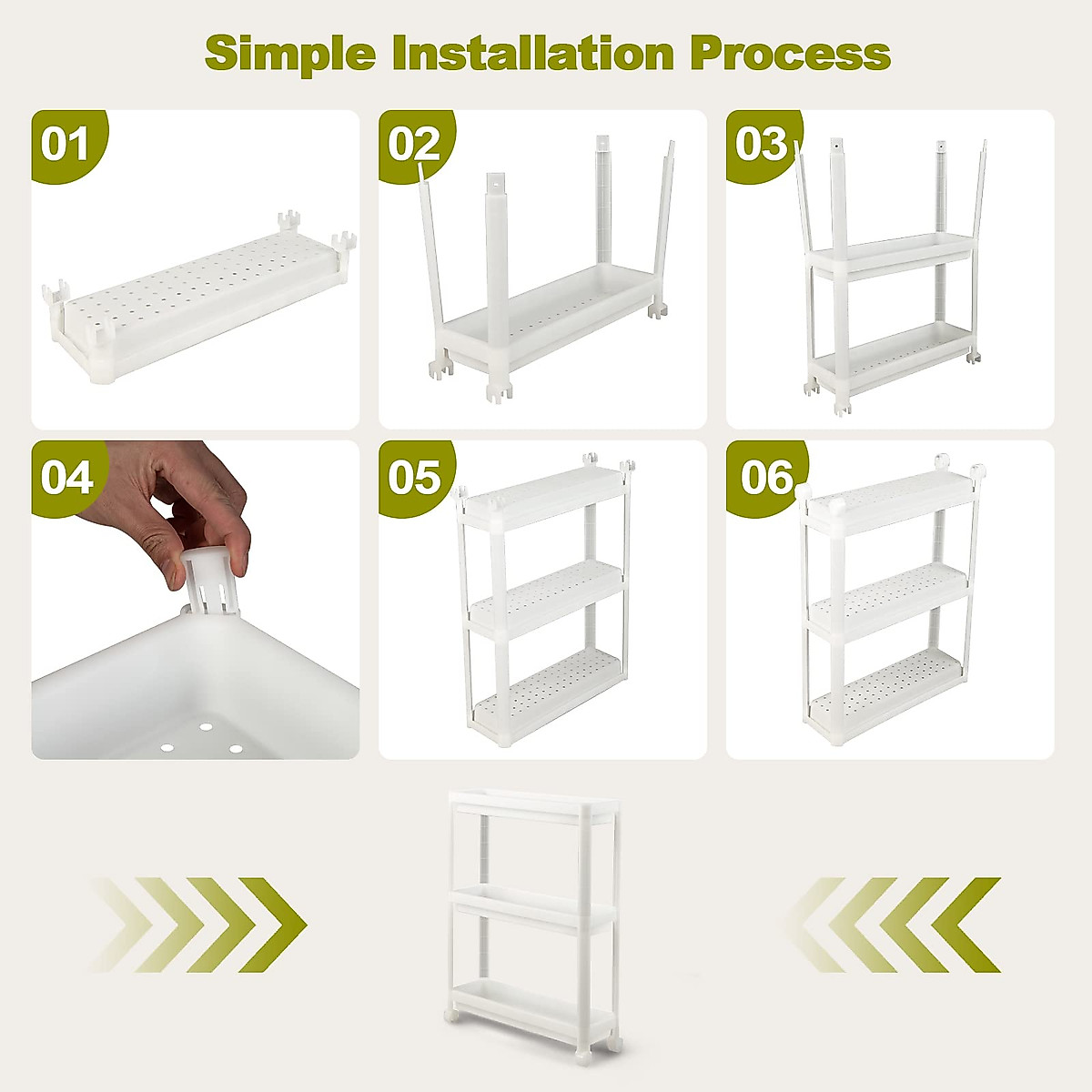 S AFSTAR 3 Tier Rolling Utility Cart Set of 2, Slide Out Mobile Utility Cart for Small Space, Free Combination-Easy Assembly Shelving Unit, 2-Pack 3-Tier Slim Storage Cart for Bathroom Laundry Room