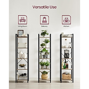 VASAGLE 5-Tier Bookshelf, Bookcase with Steel Frame, Book Shelf for Living Room, Home Office, Study, 11.8 x 15.7 x 60.2 Inches, Industrial Style, Heather Greige and Ink Black ULLS100B02