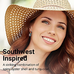 Shop LC Turquoise Half Hoop Earrings - Western Huggie Earrrings in 925 Sterling Silver for Women - Handmade Orange Spiny Oyster Southwestern Huggies Hoops Jewelry Birthday Gifts for Women