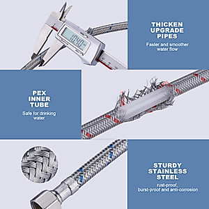 ARCORA 72-Inch Faucet Hose Connects Kitchen Bathroom Sink to Water Supply, Stainless Steel cUPC Supply Lines with 3/8-Inch x 3/8-Inch Female Compression Thread 1 Pair