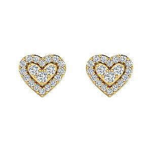 1/5 Carat Diamond Heart Shaped Stud Earrings in 10K Yellow Gold - IGI Certified