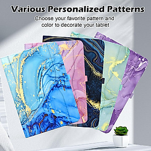 ZoneFoker Case for All New Kindle Fire HD 10 Tablet & Fire HD 10 Plus (11th/13th Generation, 2021/2023 Released), 360 Degree Rotating Stand Cover with Auto Sleep/Wake & Pencil Holder, Marble Blue