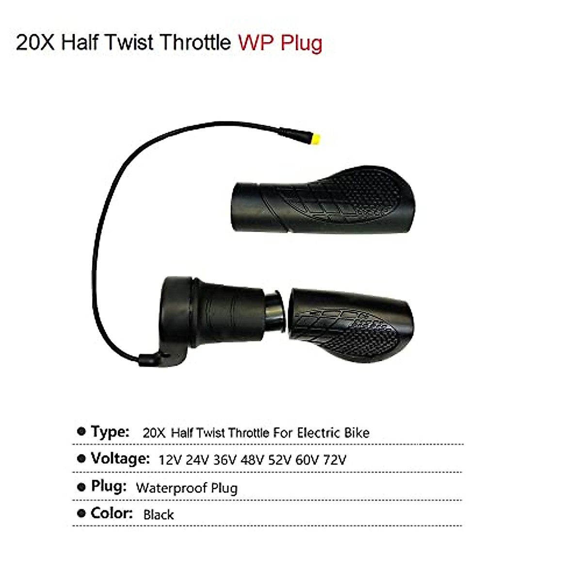 通用 Electric Bicycle Right/Left Handle Wuxing 20X Half Twist Throttle 24V 36V 48V 60V 72V 3pin Waterproof Connector for E Bike Conversion kit Accelerator