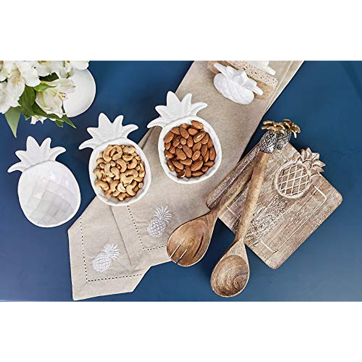 Mud Pie Ceramic Pineapple Shaped Dip Condiment Bowls Set of 3