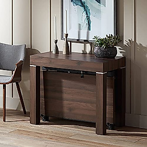 55 Downing Street Warhol Modern Distressed Walnut Wood Rectangular Dining Table 59 1/4" x 35 1/2" Brown 2-Leaf Extension for Spaces Living Room Bedroom Bedside Dining Room Entryway House Office