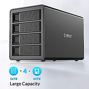 ORICO 4 Bay External Hard Drive Enclosure Raid USB 3.0 HDD Enclosure for 2.5''3.5'' SSD HDDs with 150W Power Adapter Support 64TB Suitable for Enterprise Data Storage Backup-3549RU3