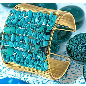 BiiU Elegant bracelet/Hand Cuff jewellery made up of golden metal and semi precious stones, MediumTurquoise