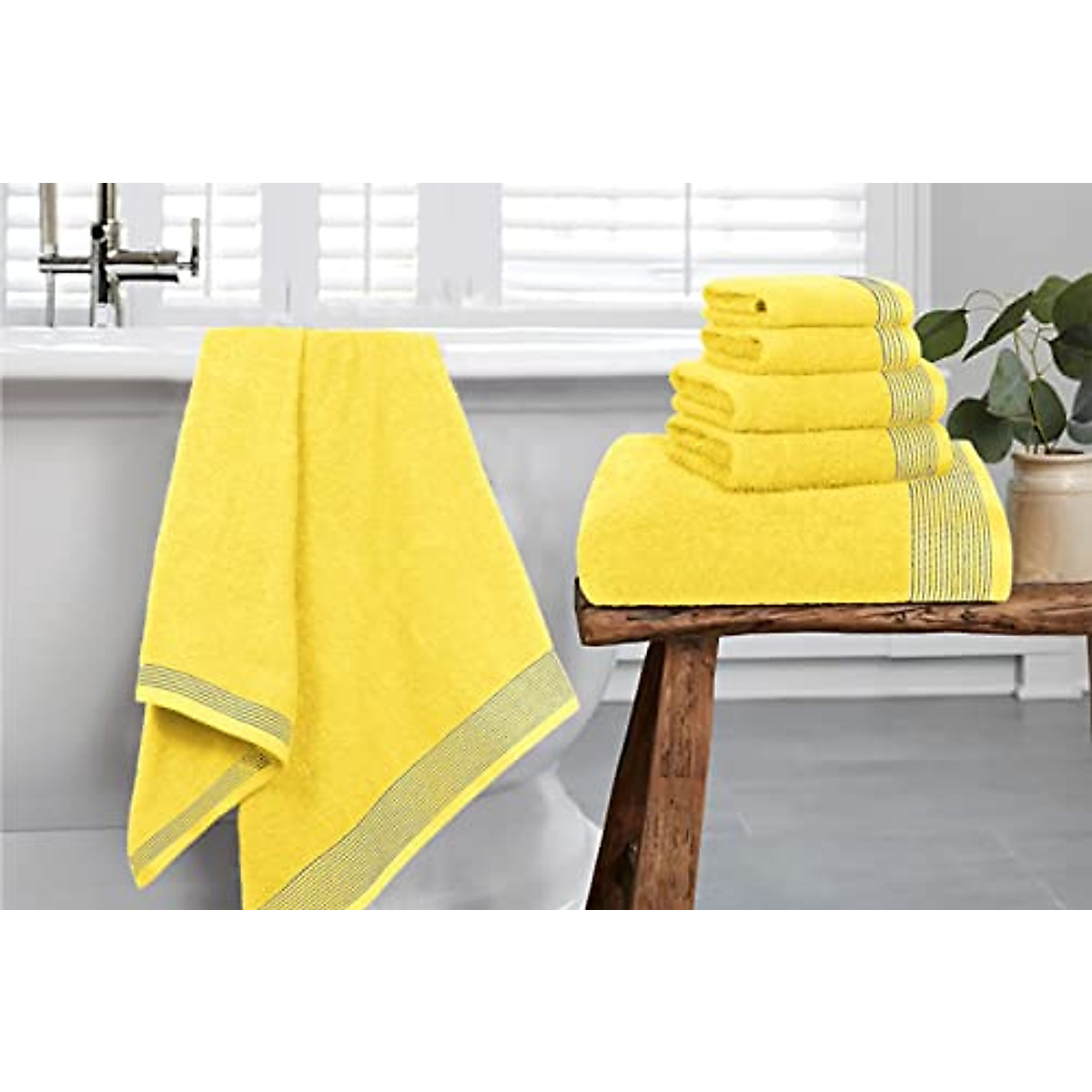 BELIZZI HOME 100% Cotton Ultra Soft 6 Pack Towel Set, Contains 2 Bath Towels 28x55 inchs, 2 Hand Towels 16x24 inchs & 2 Washcloths 12x12 inchs, Compact Lightweight & Highly Absorbant - Yellow