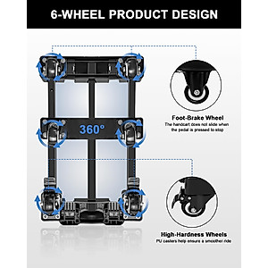SERVOMASTER Folding Hand Truck, Hand Truck Dolly 500 LB Heavy Duty, Foldable Luggage Cart with 6 Wheels and 2 Elastic Cords with Adjustable Handle for Luggage, Travel, Shopping, Office Moving, Black