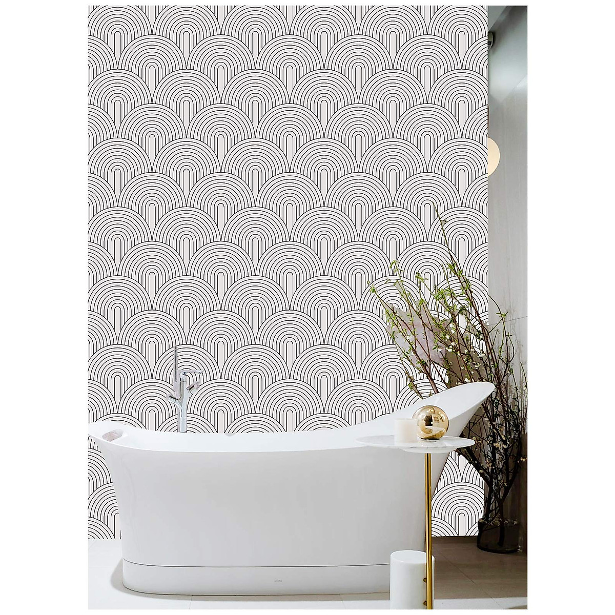 HAOKHOME 96033 Peel and Stick Wallpaper Abstract Rainbow Black/White Removable contactpaper for Home Bathroom Decorations 17.7in x 9.8ft