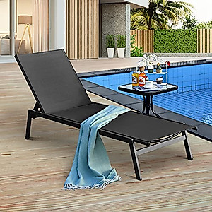 Tangkula Outdoor Chaise Lounge Chair, 6-Position Adjustable Reclining Chair with Breathable Fabric and Heavy Duty Steel Frame, Patio Lounge Chair for Garden, Backyard and Poolside (1, Black)